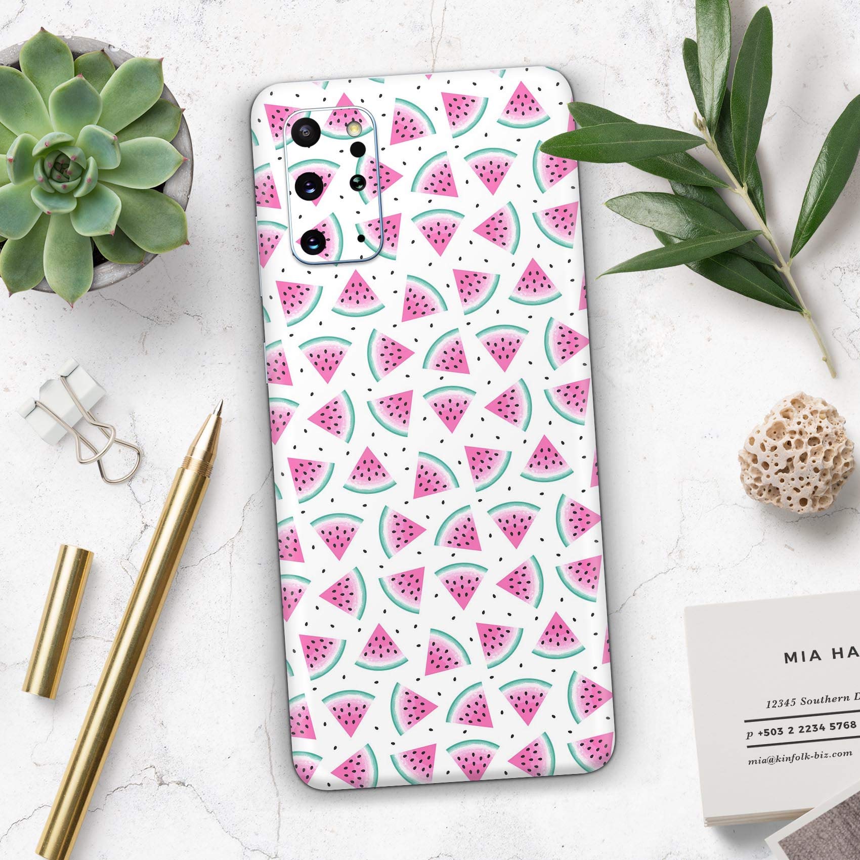 DesignSkinz The All Over Watermelon Slice Pattern Protective Vinyl Decal Wrap Skin Cover Compatible with The Samsung Galaxy S20 (Screen Trim & Back Glass Skin)