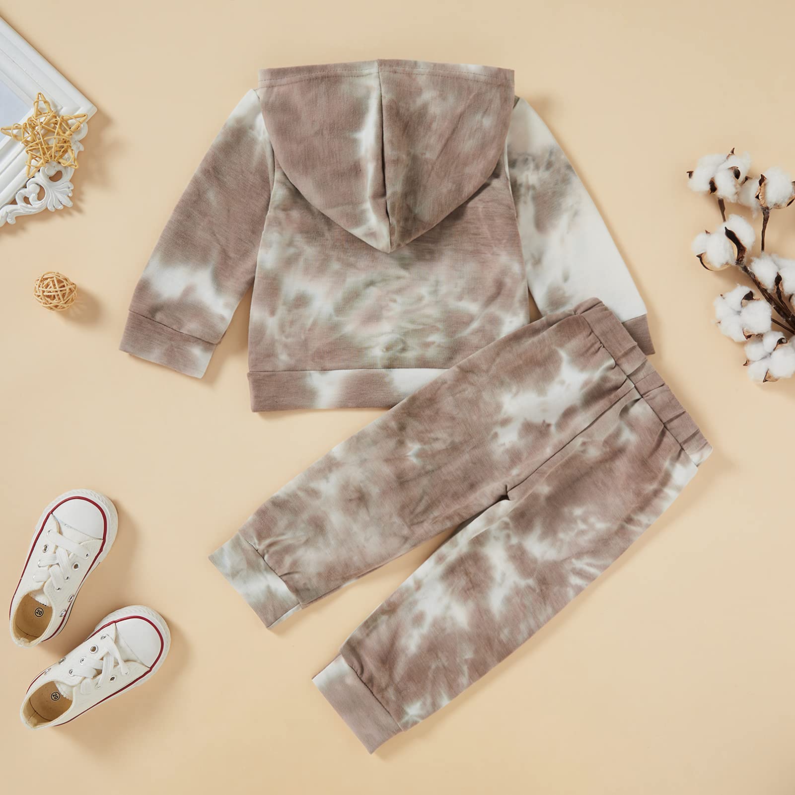 GRNSHTS Toddler Baby Boy Tie Dye Pants Set Hoodie Pocket Top Long Pants 2PCS Fall Winter Outfits Clothes (Brown,18-24M)
