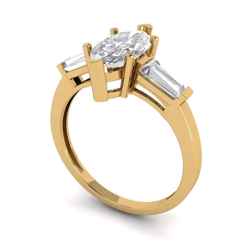 2.0 Ct Brilliant Marquise Cut Clear Simulated Diamond 14K Yellow Gold Three Stone Engagement Promise Bridal Ring Size 6.25