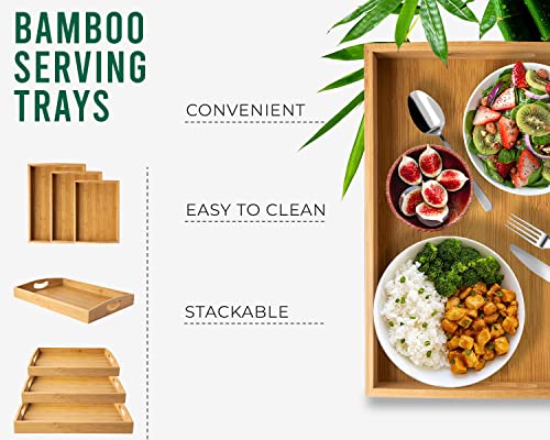 Premium Bamboo Serving Trays Set of 3 - Natural Finish | Stylish and Functional Serving Platters for Food Presentation | Sustainable and Durable Kitchen Accessories