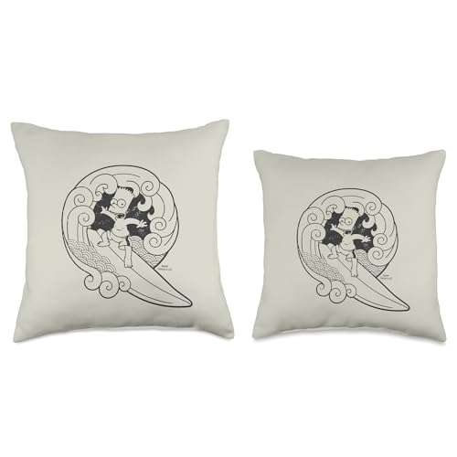 20th Century Television The Simpsons Bart Surfing Japanese Woodblock Throw Pillow, 18x18, Multicolor
