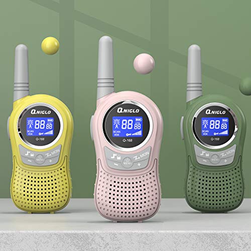QNIGLO Walkie Talkie for Kids Rechargeable, Kids Walkie Talkies 3 Pack, Outdoor Camping Games with ๐๐ถ-๐ถ๐ผ๐ป ๐๐ฎ๐๐๐ฒ๐ฟ๐, Toys for Boys Girls Walkie Talkies Halloween Xmas Birthday Gifts