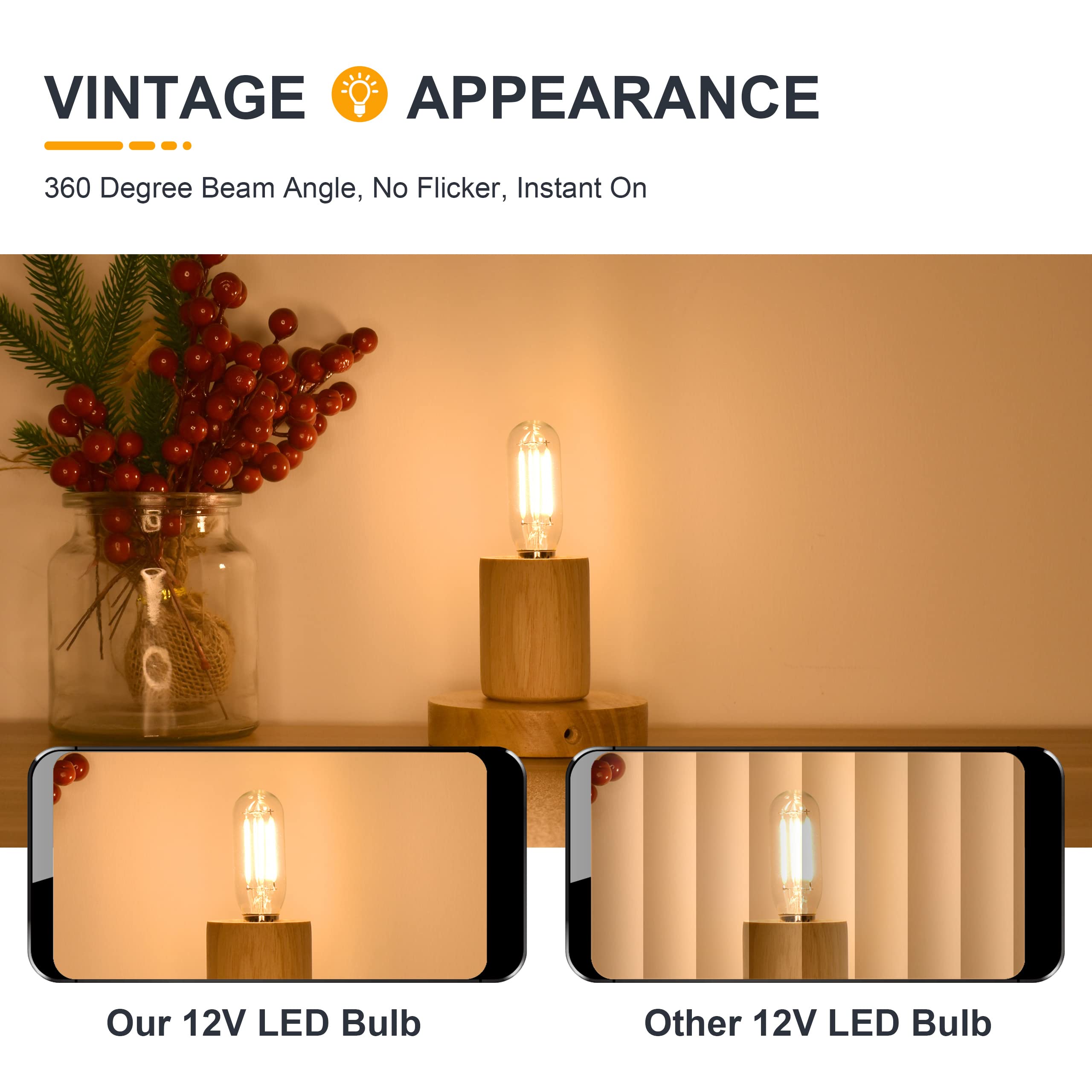 12 Volt Light Bulb 12V LED Bulbs A19 4W 2700K Warm White E26 Low Voltage Lamp 400lm (40Watt Equivalent) 24V 24Volt for RV Camper Marine,Solar Battery System Lighting,Pack of 2,A60-12V-4W-27K