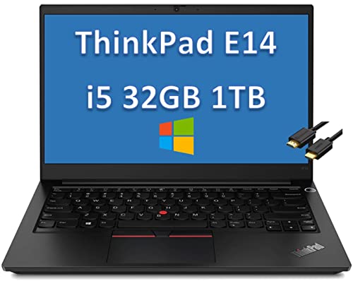 Newest Lenovo ThinkPad E14 14" FHD 1080p IPS Business Laptop (Intel 4-Core i5-10210U, 32GB DDR4 RAM, 1TB PCIe M.2 SSD) Type-C, Webcam, Windows 10 Pro + HDMI Cable