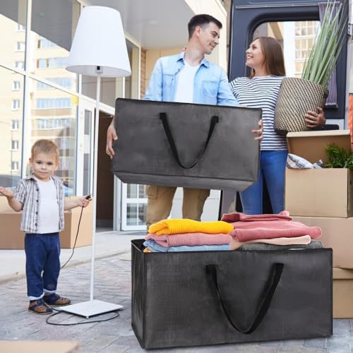 6 Pack grey Extra Large Moving Bags with Zippers & Carrying Handles, Heavy-Duty Storage Tote for Space Saving Moving Storage