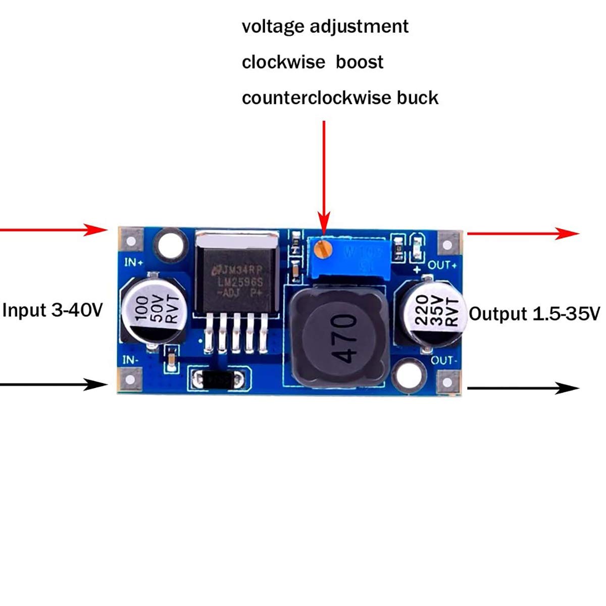 Dafurui 10 Pack LM2596 DC-DC Adjustable Buck Converter 3.0-40V to 1.5-35V Power Supply Step Down Voltage Regulator Module