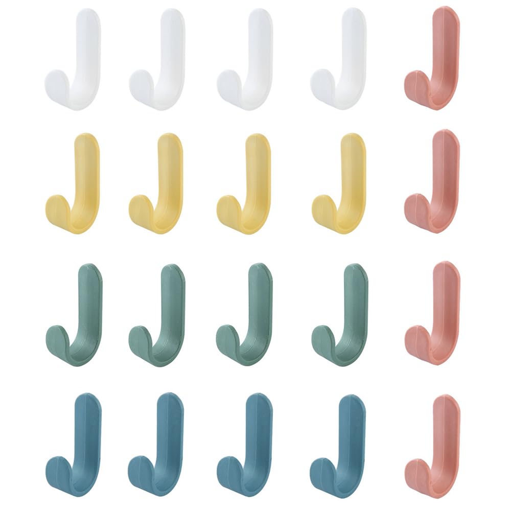 Baowindy 20 Pack Adhesive Hooks Utility Wall Hooks, Cute Key Hooks for Wall Decorative Key Holder Rack, Colorful Self Adhesive Wall Hooks for Towels, Hats, Shower, Entryway, Kitchen,Office
