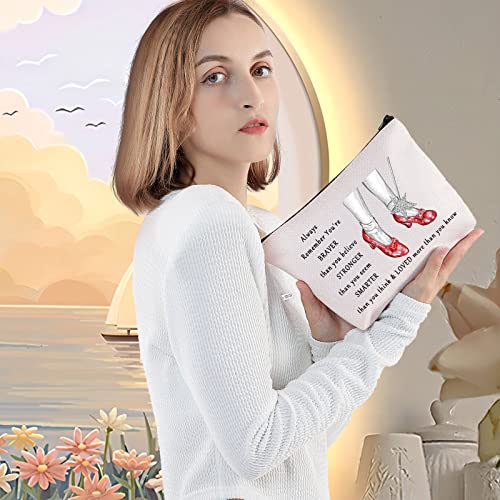 LEVLOPrincess Red Slippers Cosmetic Make up Bag You Are Braver Stronger Smarter Than You Think Gift Ruby Red Slippers Makeup Zipper Pouch Bag Wizard Movie Merch( Doro Bag)