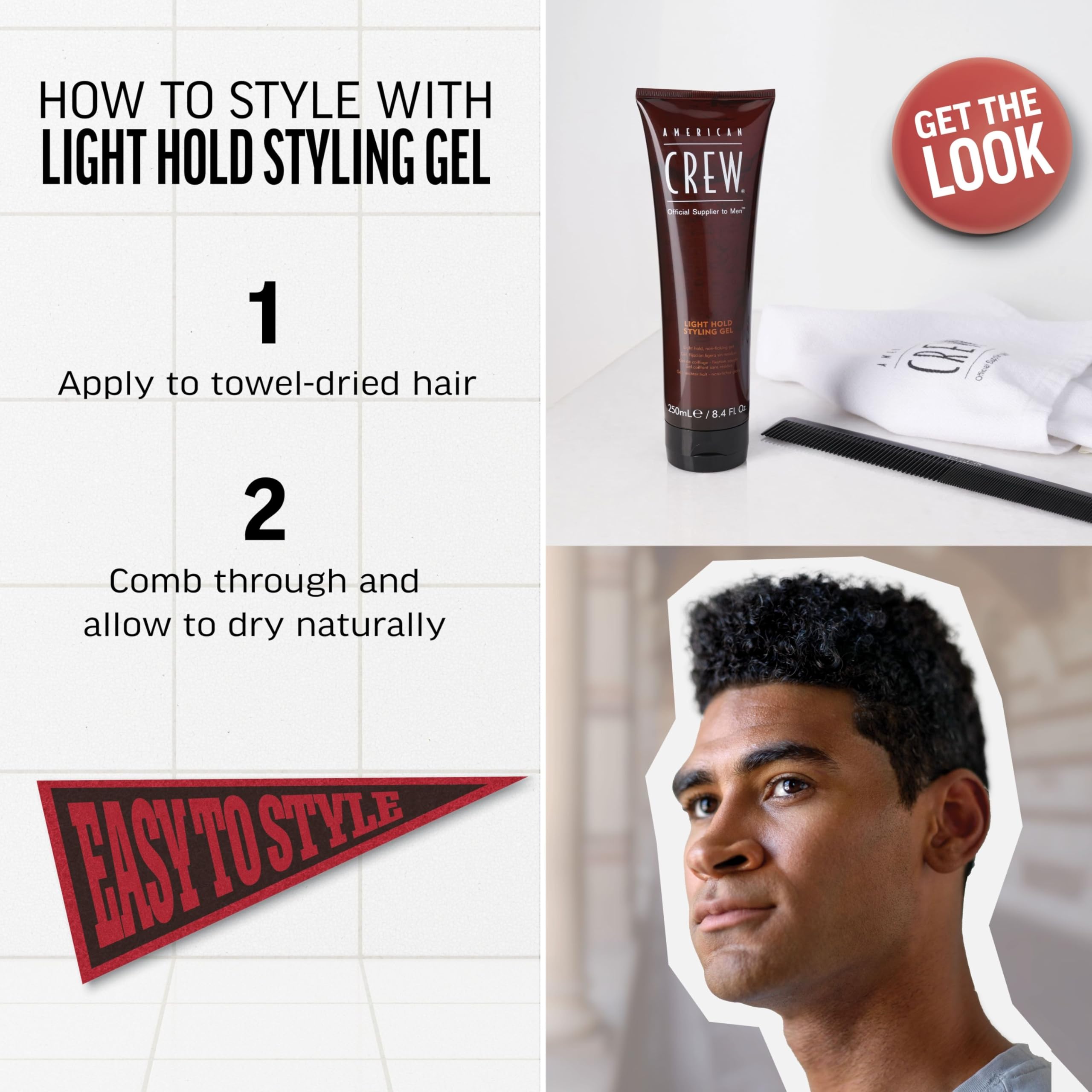 American Crew Men's Hair Gel, Light Hold, Non-Flaking Styling Gel, 13.1 Fl Oz