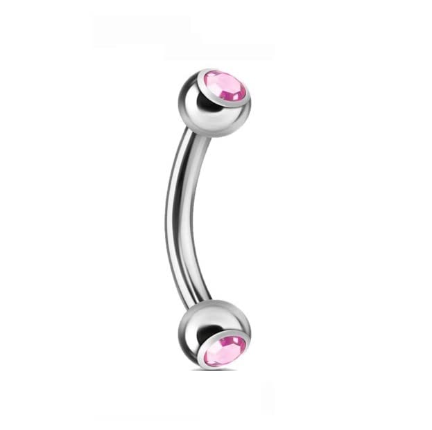 18G 1/4" DOUBLE GEM CZ PINK CURVED BARBELL EYEBROW RING TRAGUS DAITH PIERCING Style 88888-613