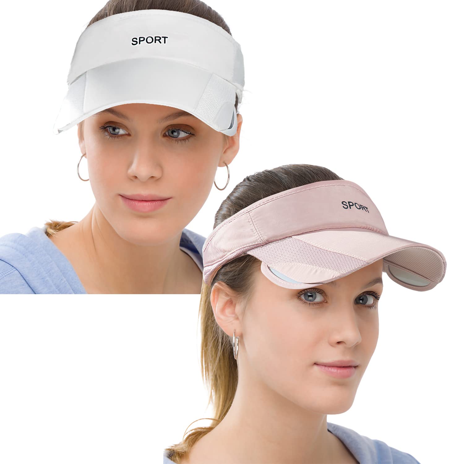 2 Pack Women Sports Visor Hats Sun Protection Summer Hat Wide Brim Adjustable Golf Tennis Visors
