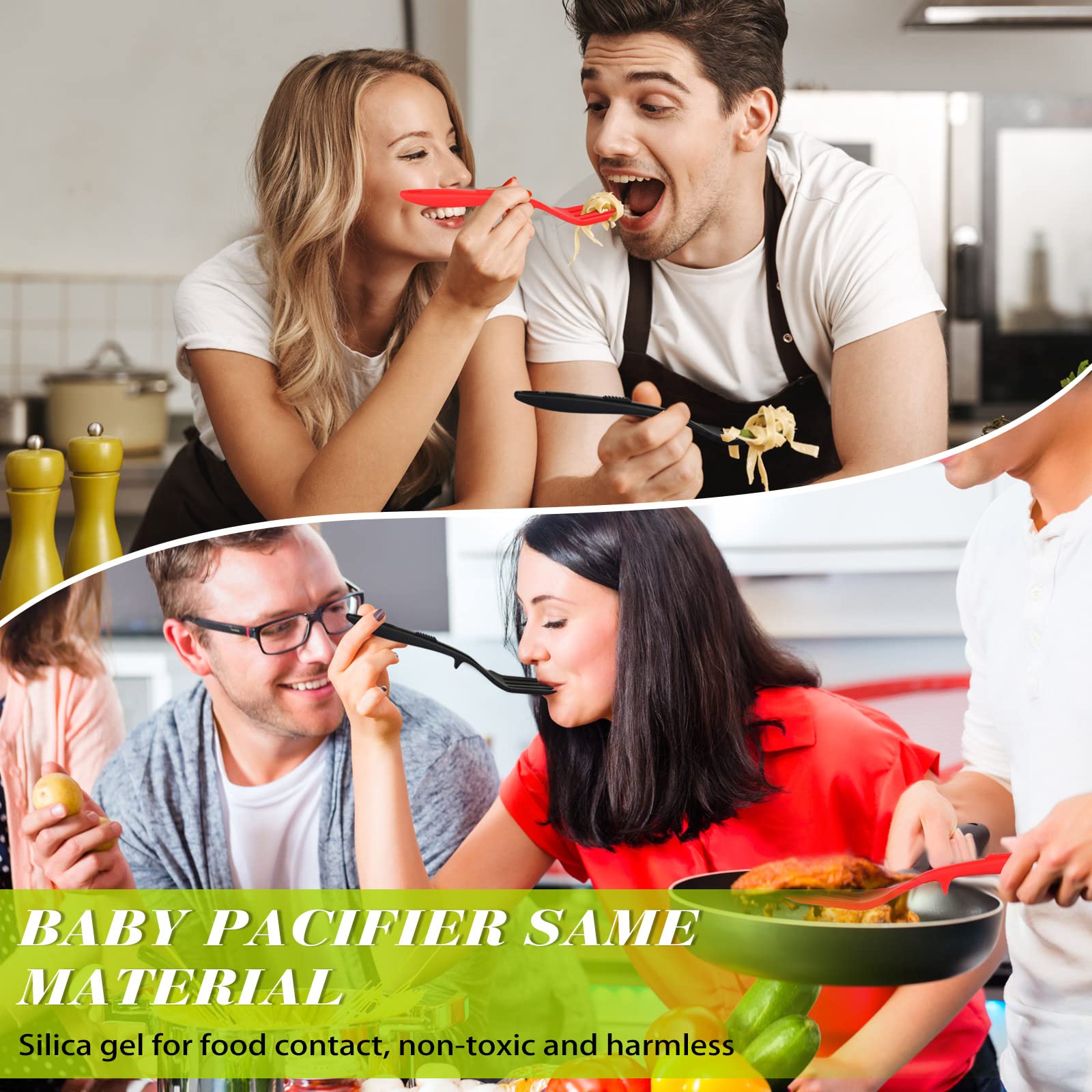 2 Pcs Silicone Flexible Fork Silicone Fork Heat-Resistant Cooking Fork Dishwasher Safe Blending Fork Kitchen Non Stick Fork Ultimate Fork for Mix Ingredients, Mash Food, Whisk Eggs (Red, Black)