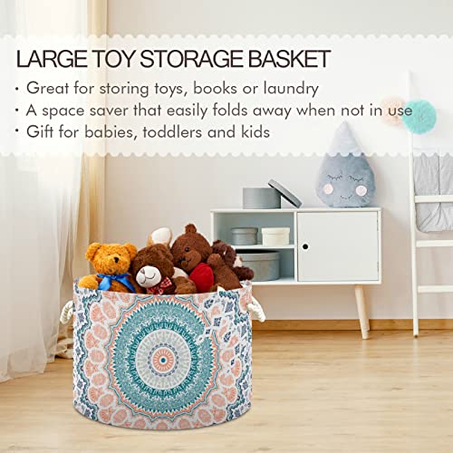 ALAZA Indian Mandala Ethnic Floral Storage Basket Gift Baskets Large Collapsible Laundry Hamper with Handle, 20x20x14 in