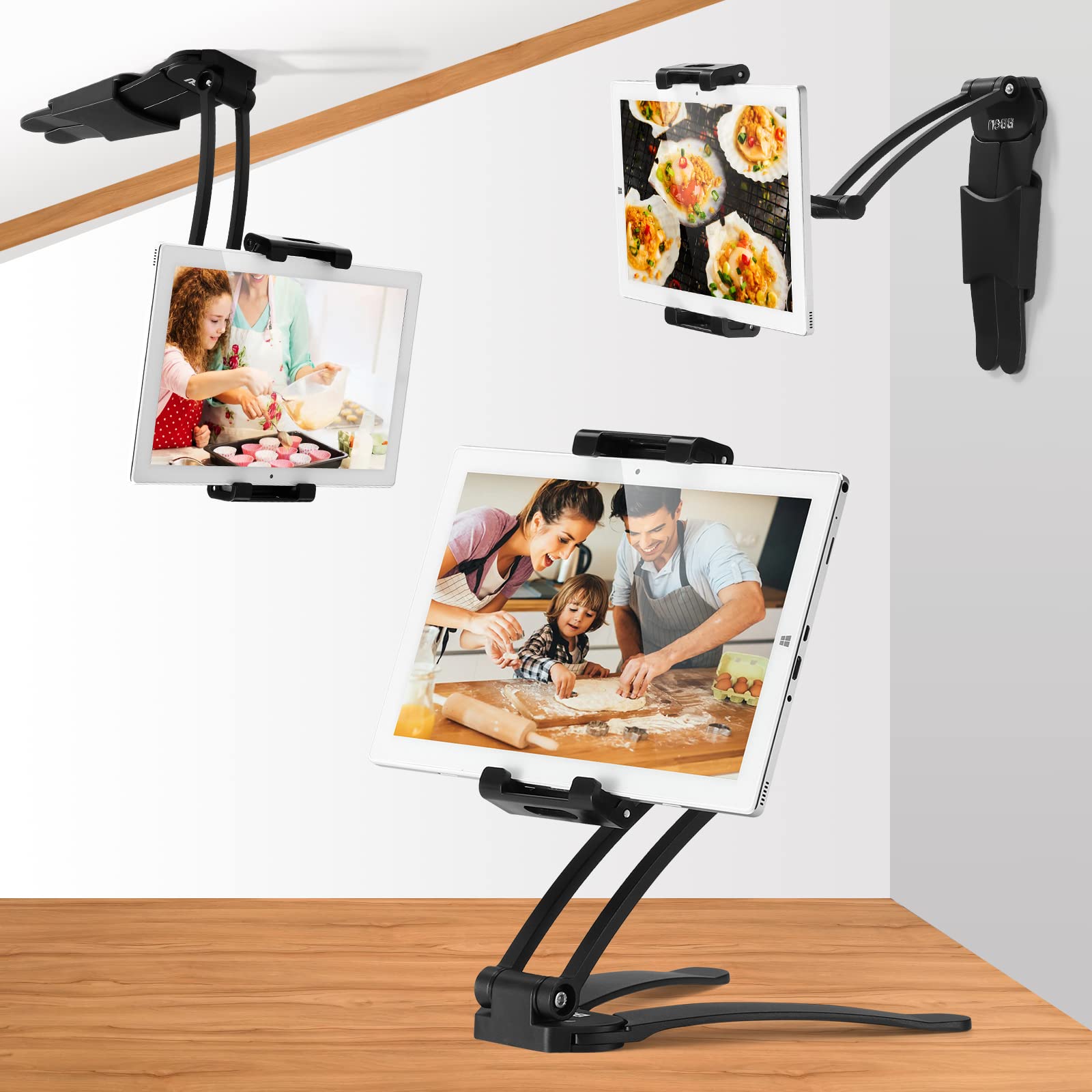 Bben iPad Wall Mount,360° Rotating Kitchen iPad Stand, iPad Under Cabinet Mount, Tablet Wall Mount for iPad Pro, Kitchen Tablet Holder for iPad Mini 5, iPad Air 4, Other 5-12” Devices, Black