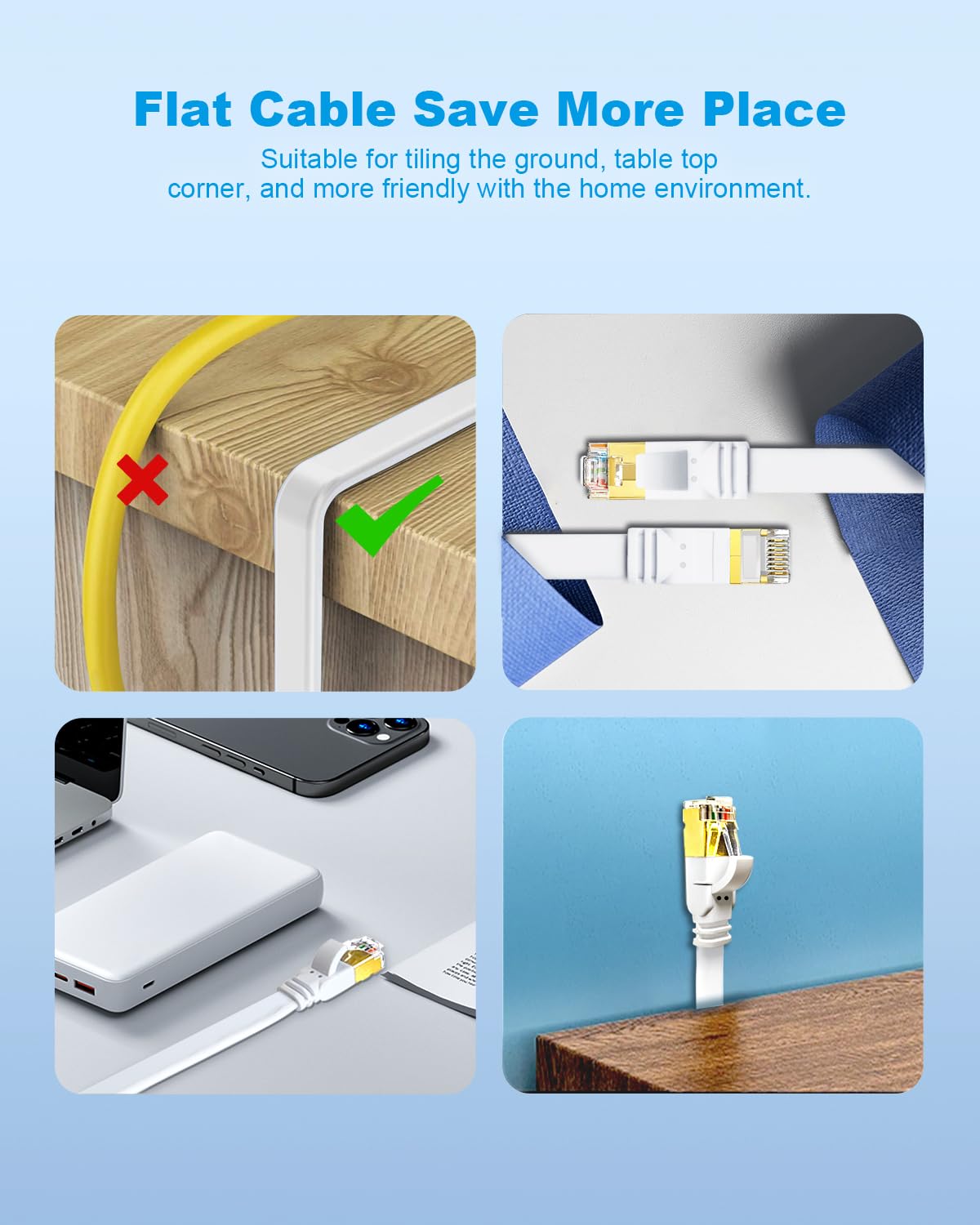 Yauhody CAT 8 Ethernet Cable 25 ft, High Speed 40Gbps 2000MHz Flat Heavy Duty Internet Cable with Gold Plated RJ45 Connector, Indoor&Outdoor Network Wire for Gaming,Router,Modem,PC,Laptop(White)