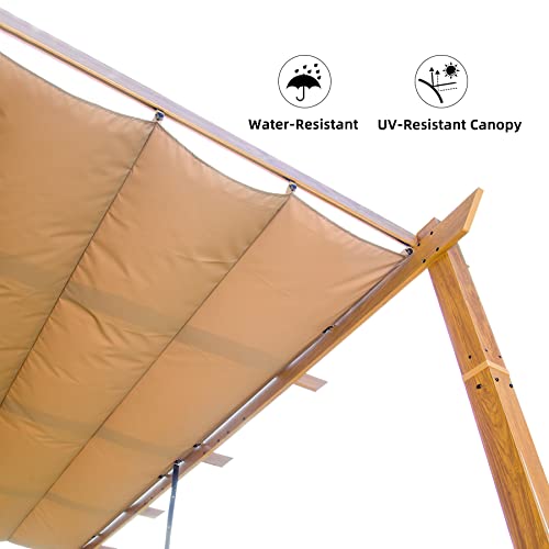 Domi 9βx13' Outdoor Retractable Pergola Against The Wall with Sun Shade Canopy, Pergolas and Gazebos Clearance, Patio Metal Canopy for Deck, Garden, Backyard(Wood-Looking)