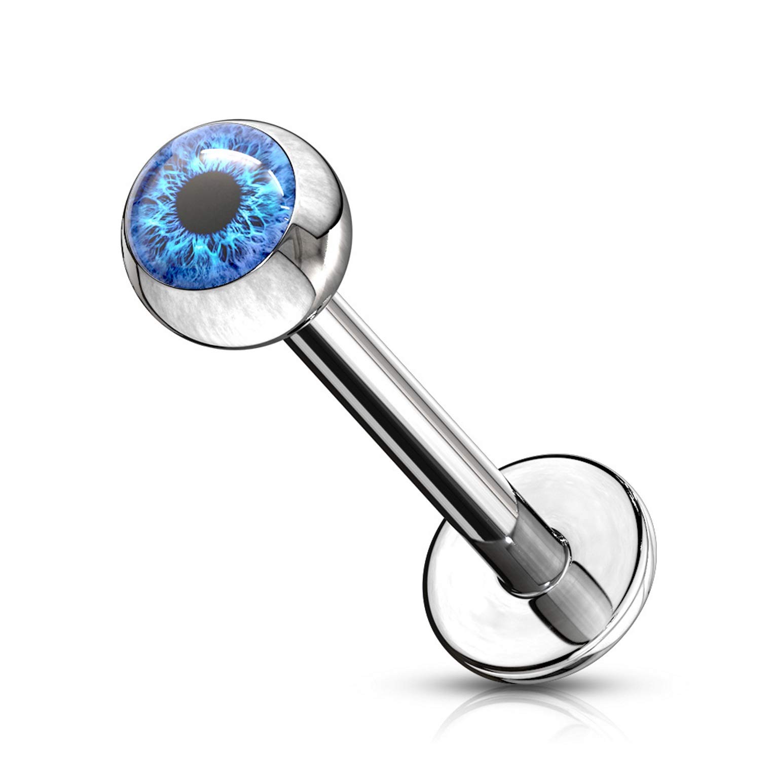 16 Gauge Eyeball Ball Top Steel Labret Monroe Stud (Blue)