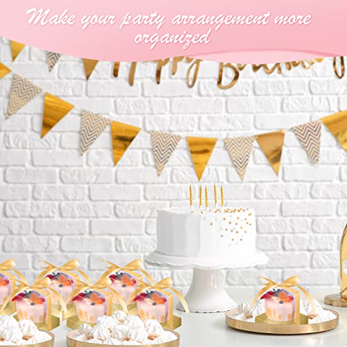 50 Pcs Clear Cupcake Boxes Individual 3.5 Inch Plastic Cupcake Containers Single Cupcake Boxes with Inserts and Ribbon Individual Cupcake Holders Cupcake Storage for Cake Dessert Carrier(Gold, Gold)