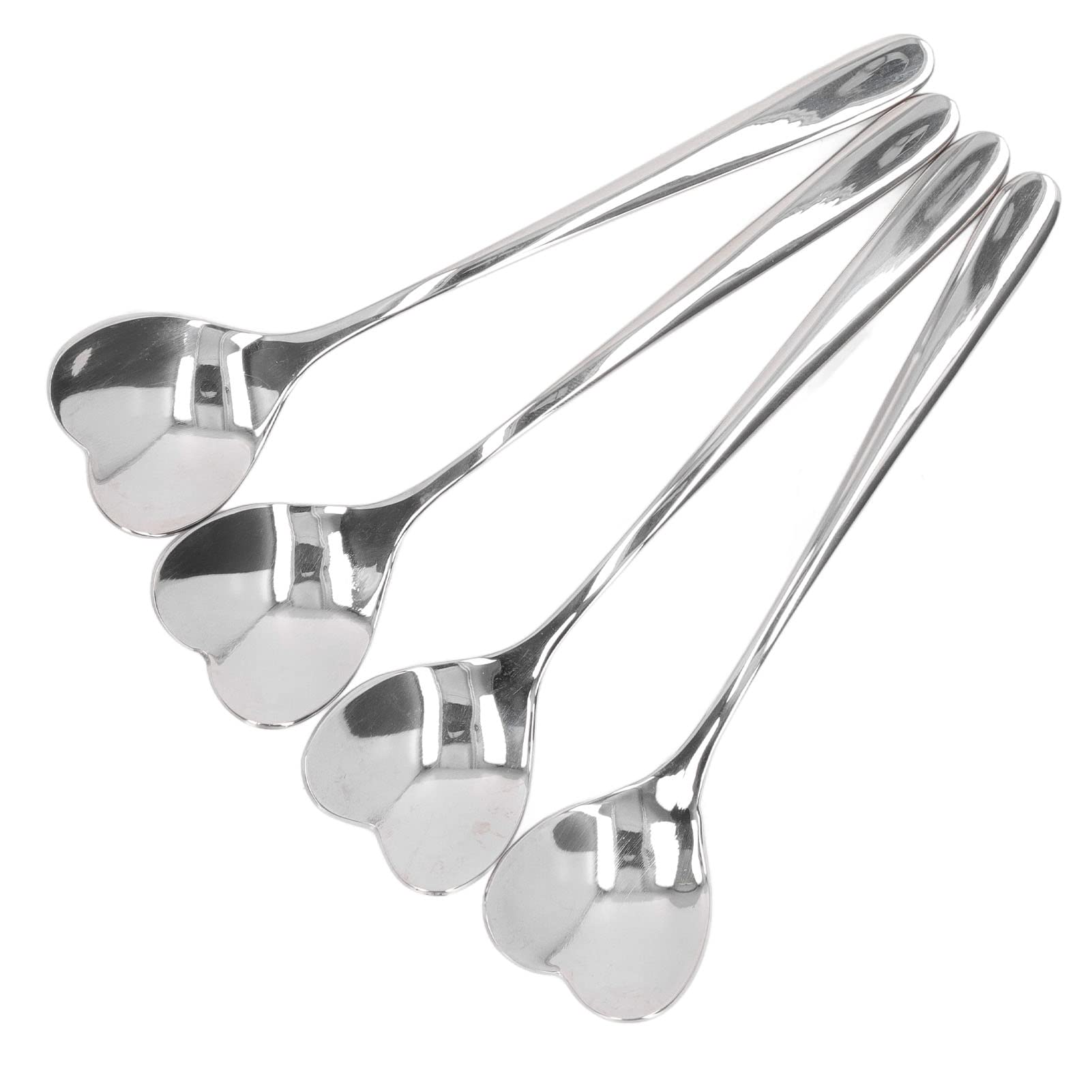 4Pcs Coffee Spoon, 4 Inch Heart Shaped Stainless Steel Teaspoons, Lovely Ergonomic Metal Stirring Spoon for Dessert, Ice Cream, Coffee, Iced Tea, Appetizer, Cake, Sugar