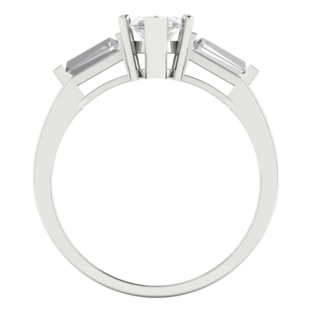 2.0 Ct Brilliant Marquise Cut Clear Simulated Diamond 14K White Gold Three Stone Engagement Bridal Anniversary Ring Size 3.5