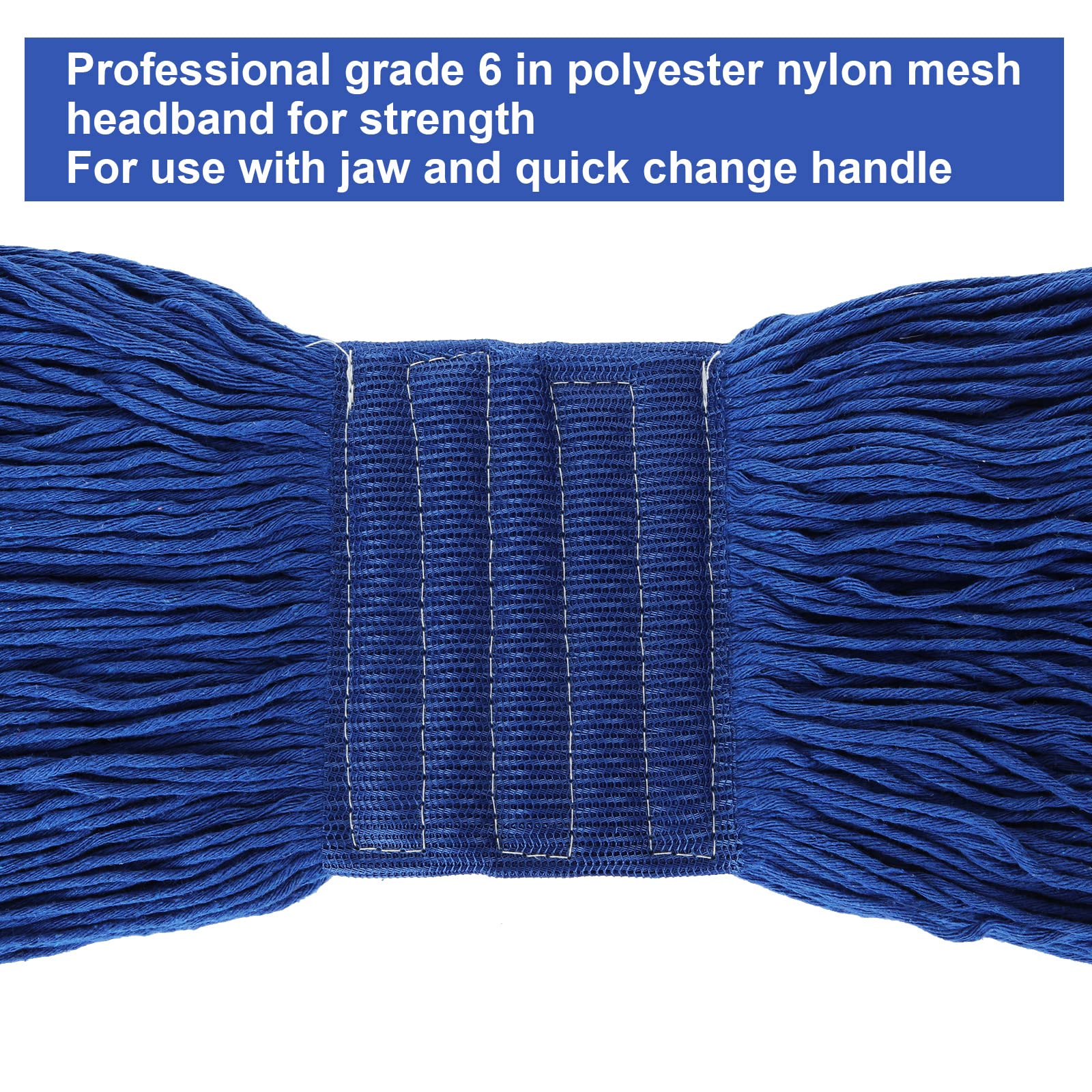4Pcs Commercial String Mop Head, Loop-End Mop Head Replacement, Heavy Duty Mop Head Refills, 6 Inch Headband, Cotton Looped End Wet Cleaning Mop Refill for Home, Industrial and Commercial Use (Blue)