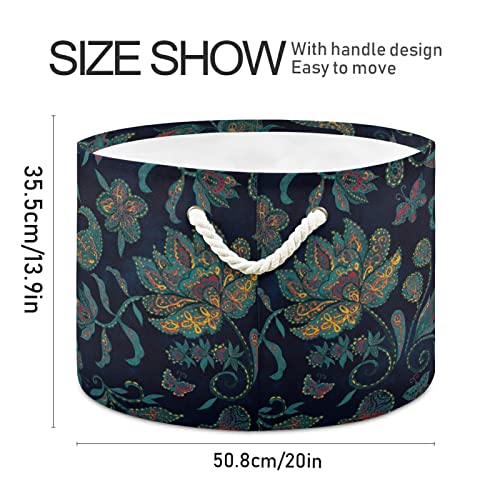 ALAZA Paisley Watercolor Floral Ethnic Pattern Storage Basket Gift Baskets Large Collapsible Laundry Hamper with Handle, 20x20x14 in