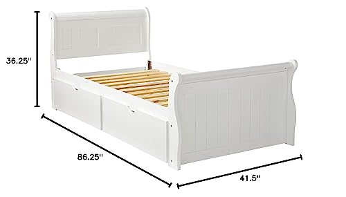 Donco Kids 325-TW_505-W Sleigh Bed with Dual Underbed Drawers, Twin, White