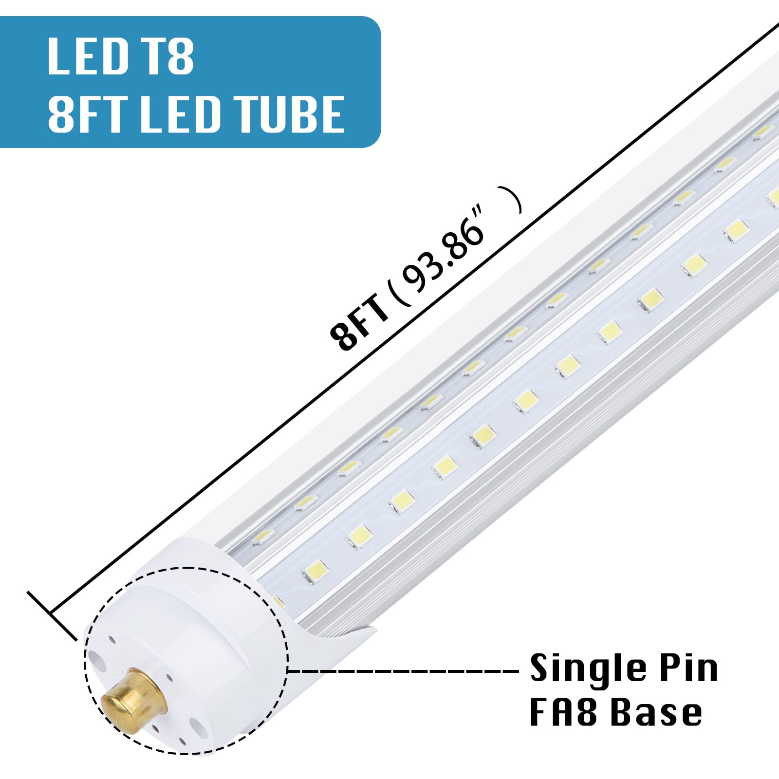 8FT LED Shop Light Fixture - 150W 19000LM, 5000K-5700K Daylight, 96'' T8 Integrated V Shape Fluorescent Tube Lights, High Output Bulbs for Garage Warehouse Workshop,Linkable Plug and Play (Pack-10pcs)