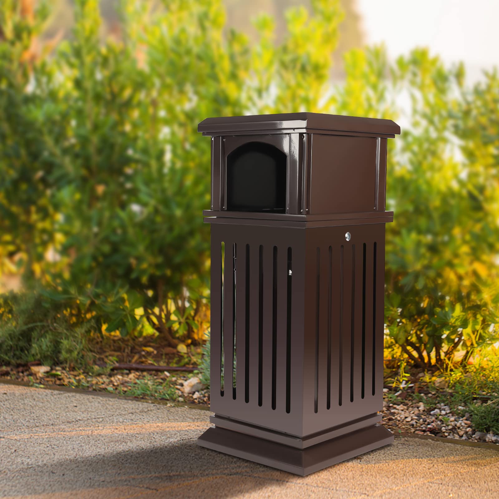 40L Outdoor Trash Can Commercial Garbage Enclosure with Locking Lid, Installation-Free, Galvanized Sheet (Black) 35.4 x 15.7 x 15.7 in