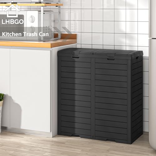 62 Gallon Kitchen Trash Can, Waterproof Garbage Can with Tiered Lid and Drip Tray, Resin Outside Trash Bin for Patio, Backyard, Deck