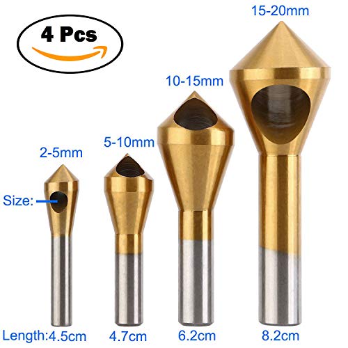 4pcs Countersink Chamfer Tool Deburring Tool Set Metal Wood Drill Bits for Wood, PVC board, Aluminum, Insulation board