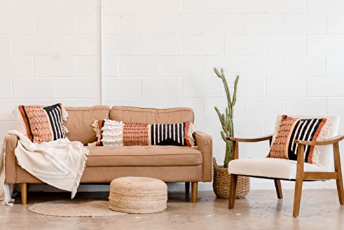 CASA BOHO Lumbar Pillow Mid Century Modern Decor Long Pillow Decorative Lumbar Pillow Bohemian Throw Pillows Boho Throw Pillows Oversized Throw Pillows Boho Throw Pillow Cover Eclectic Fringe Tassels