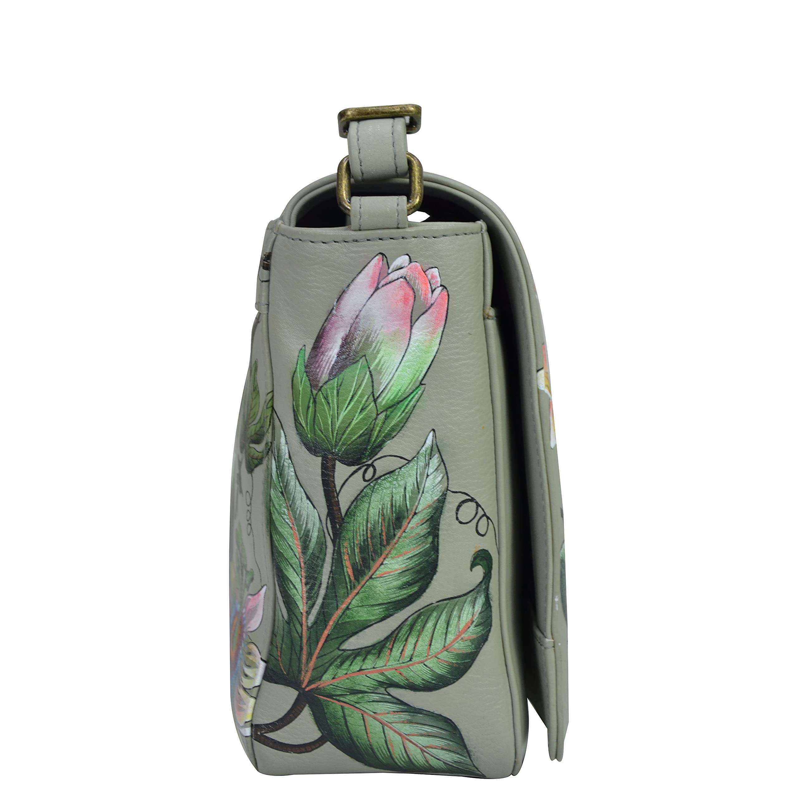 Anuschka Women’s Genuine Leather Medium Flap Crossbody Handbag - Hand Painted Exterior - Floral Passion