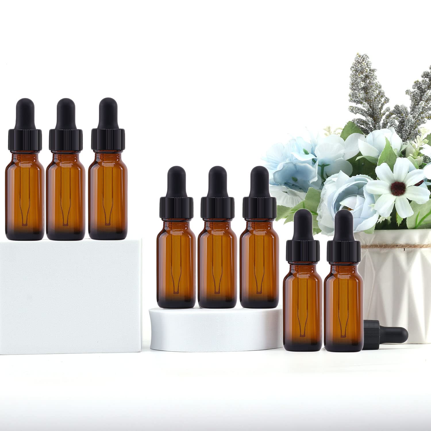 8pack 1/2oz amber Glass Dropper Bottle with Glass Pipette Eye Dropper Bottles Refillable for Essential Oil, Liquid Aromatherapy Fragrance Colognes & Perfumes[free A dropper and a funnel] (1/2oz)