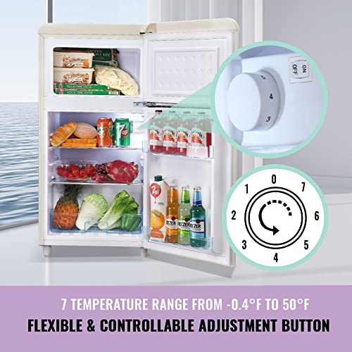 DEMULLER Retro Mini Fridge 3.5 Cu.ft Refrigerator with Top Freezer Compact Fridge Apartment Size Refrigerator Dual Door Fridge with Handles Small Refrigerator for Home Office Dorm