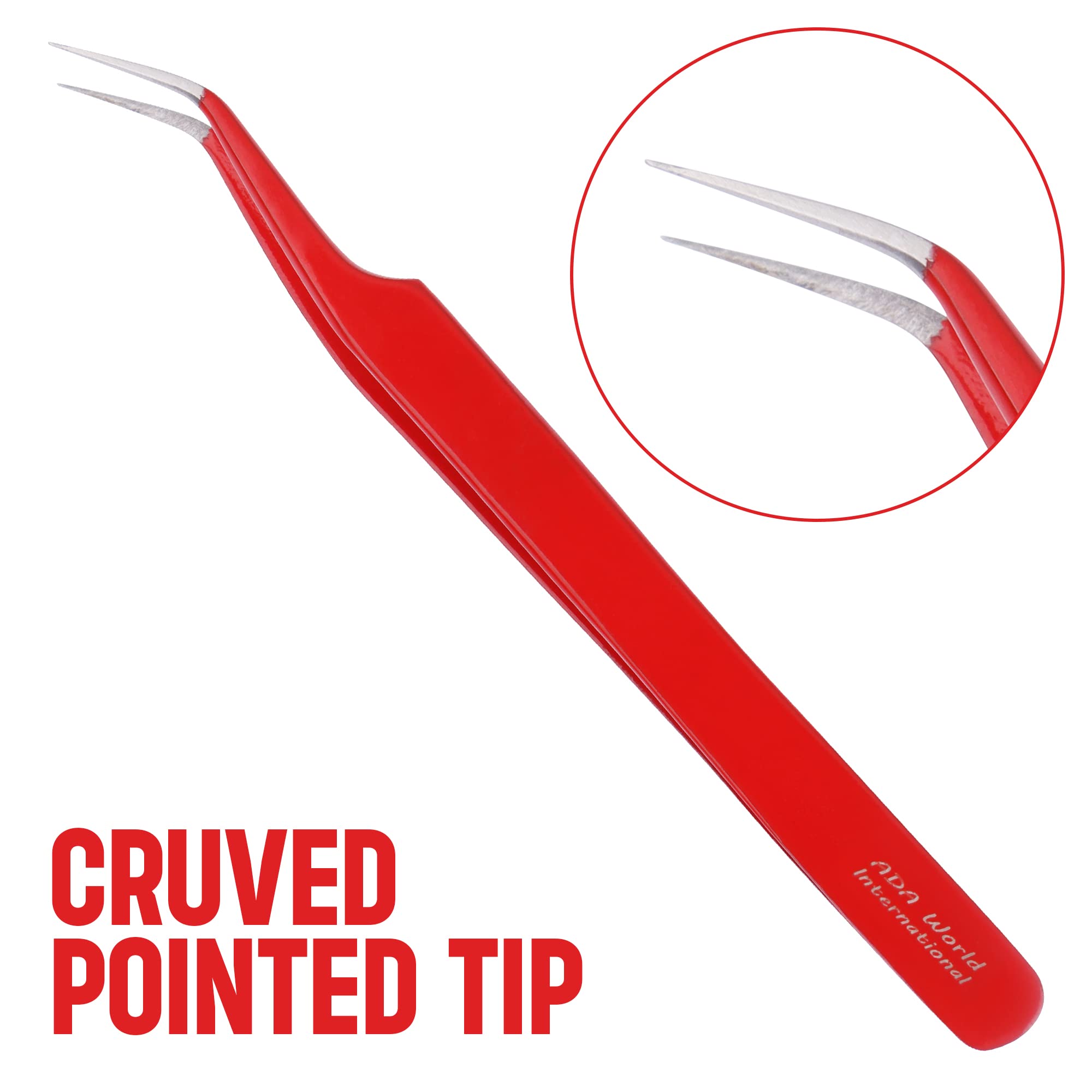 2 PCS Straight and Curved Tip Tweezers Nipper for Eyelash Extensions, RED Stainless Steel False Lash Application Tools