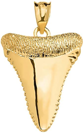 14K Yellow Gold 1-1/8” Lucky Shark Tooth Pendant - Pendant Only