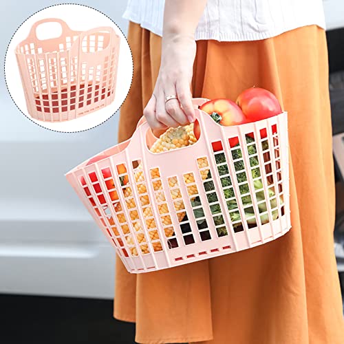 2pcs Handles Baskets Shopping Grocery Bathroom Multi- function Pink Storage Foldable Fruits Handle Snacks Portable Home with Design Shower Household Hollow- out Plastic