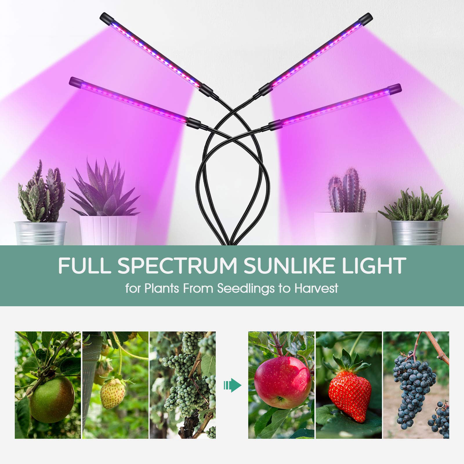 360° Grow Light for Indoor Plants - Gooseneck Full Spectrum Growing Lamp Strip w/ 3 Modes 9 Dimmable Brightness 3/9/12 H Timer Ideal for Greenhouse Plants Flowers Veg Succulents Potted Growth