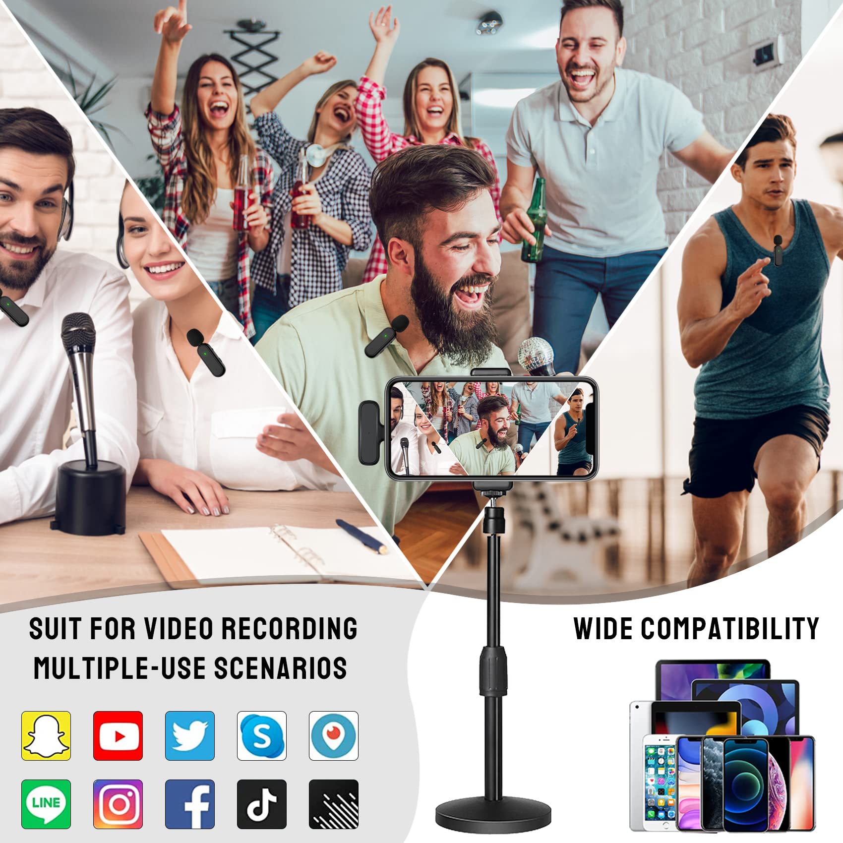 2 Pack Wireless Lavalier Microphone, Plug-Play Wireless Microphone for iPhone iPad, with Charging Case, Noise Reduction, Clip On Lapel Mic for Video Recording, YouTube, TikTok, Facebook, Vlog