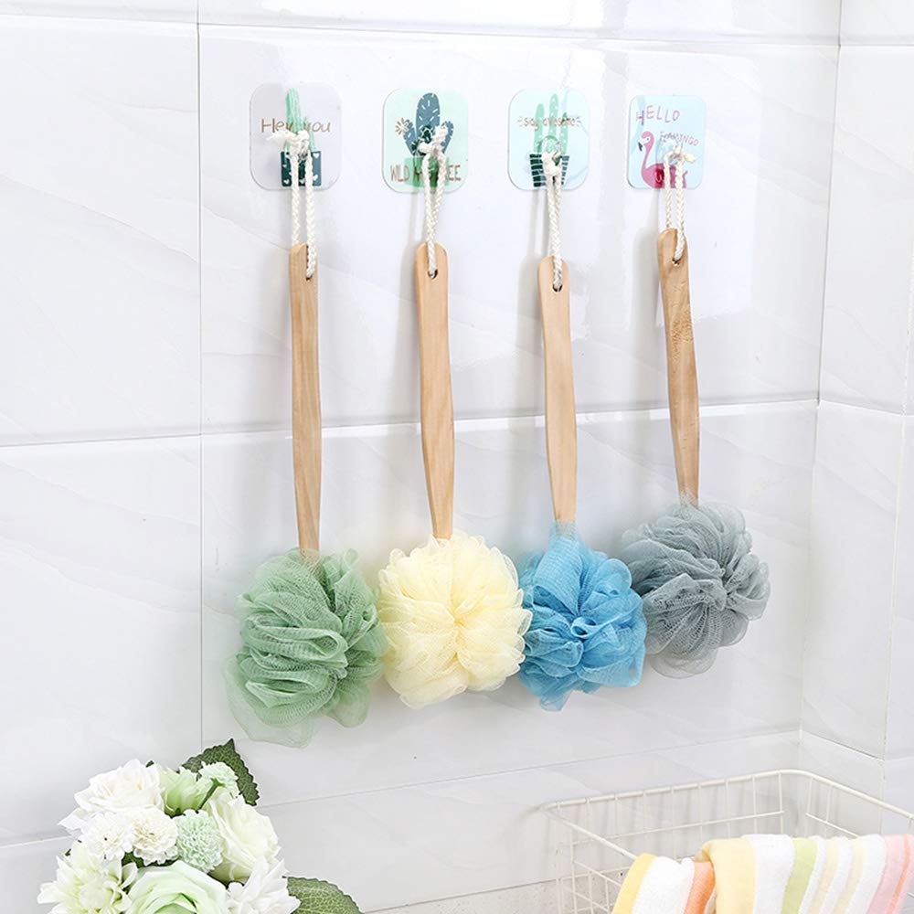 Arswin Loofah Back Scrubber for Shower,Wooden Handle Bath Sponge Lufa Shower Brush, Soft Nylon Mesh Back Cleaner Washer, Body Brush for Women&Kids Bathroom Shower Accessories (Blue)