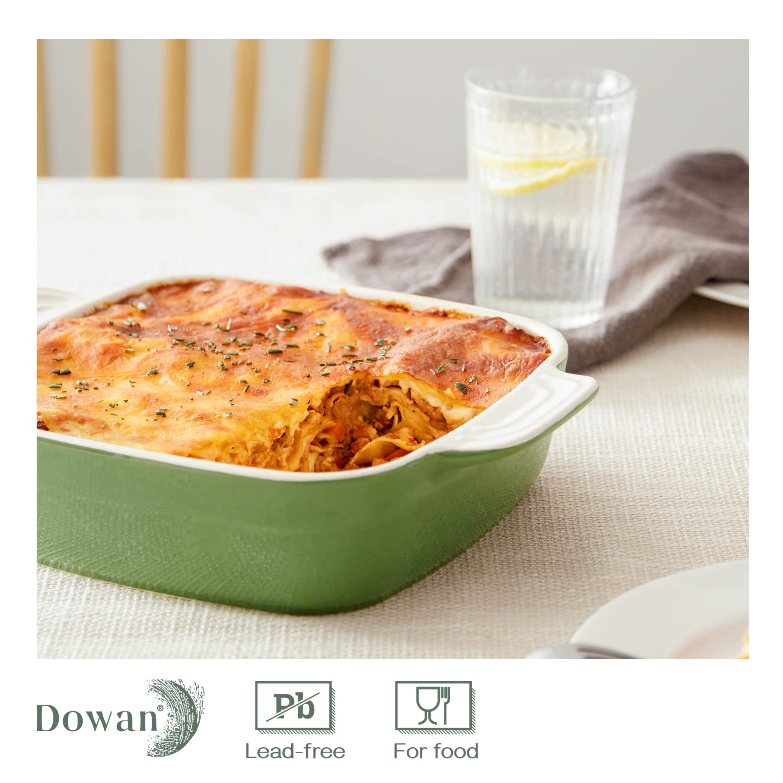 DOWAN Casseroles dish with lids, Ceramic Baking Dish With Lid, Casserole Dishes for oven, 1.6 Quarts Bakeware With Handle Oven Safe for Cooking, Dinner, Home Gift, 8 x 8 Inches, Green