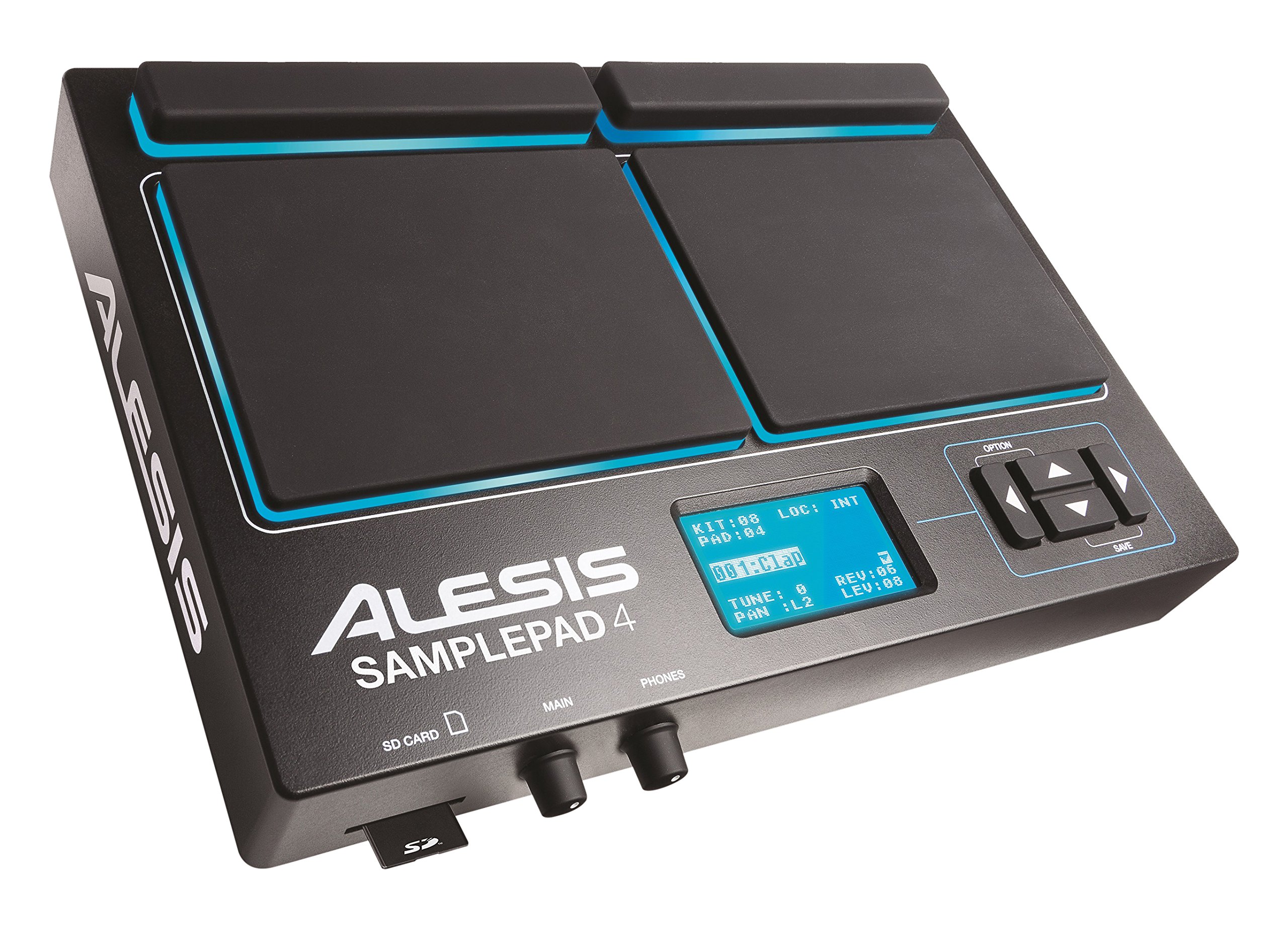 Alesis Sample Pad 4 | Compact Percussion and Sample Triggering Instrument with 4 Velocity Sensitive Pads, 25 Drum Sounds and SD/SDHC Card Slot,Black