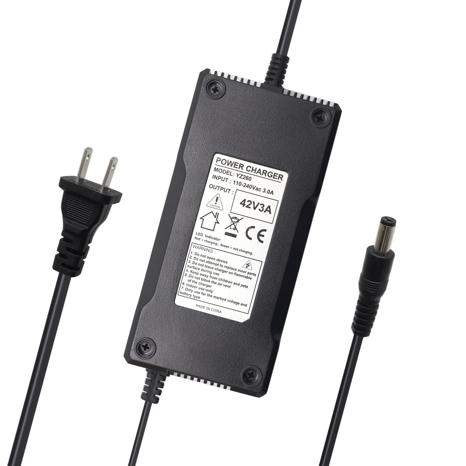 Eseegoo 42V 3A Power Charger Adapter for 36V Lithium Battery 10 Series 10S Lithium Battery Pack, Li-ion Battery Charger DC 5.5 * 2.1 with a 5.5 * 2.5mm Tip