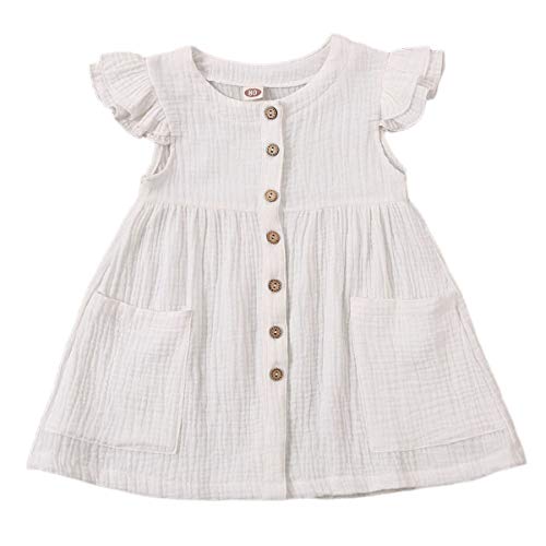 Kids Baby Girls Organic Cotton Ruffled Sleeve Tunic Dress Swing Casual Sundress Party Princess Dresses (White, 2-3 Years)