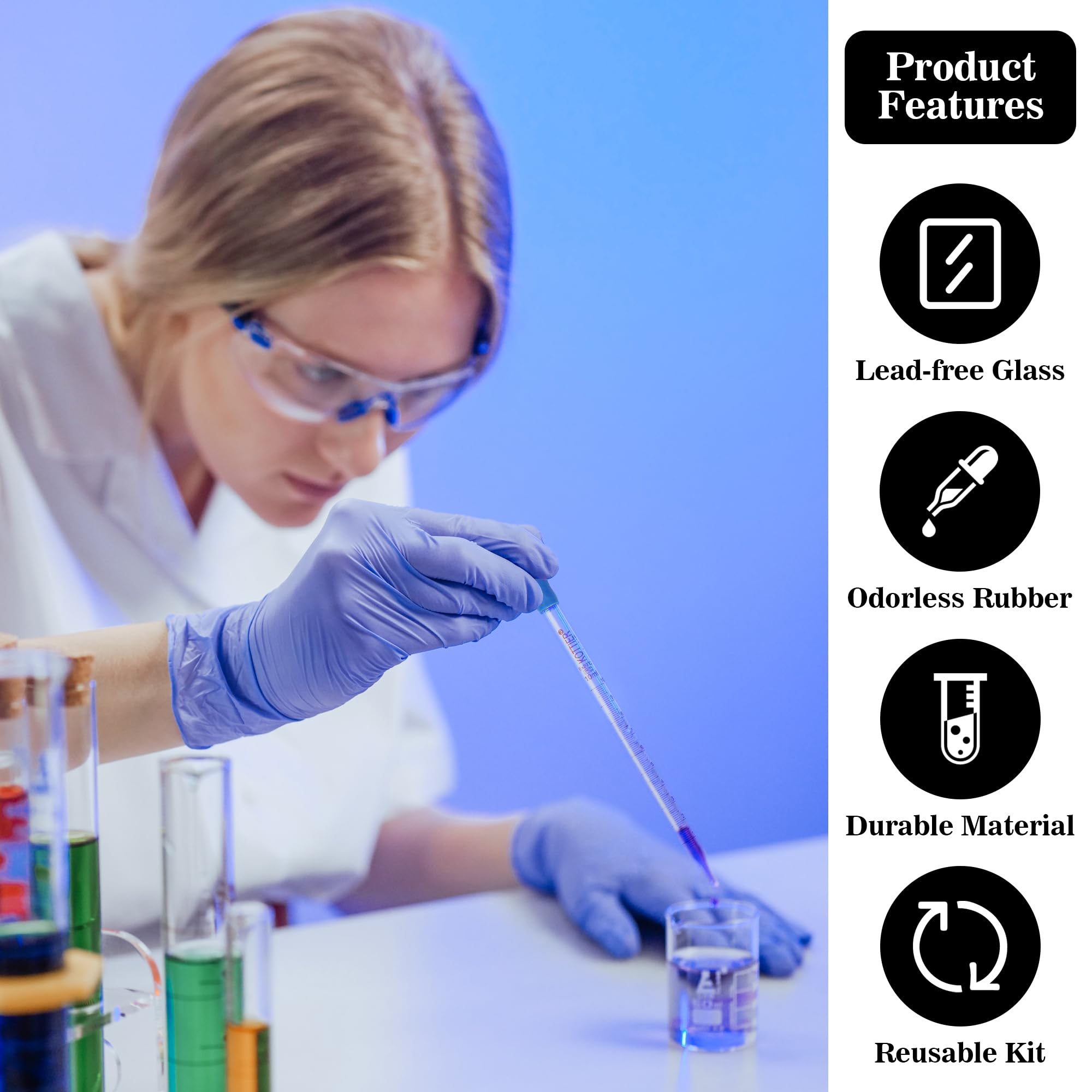 6Pcs Glass Pipettes Dropper, 1ml 2ml 3ml 5ml 10ml Graduated Liquid Dropper, with Rubber Bulb and Cleaning Brush, Transfer Pipettes for Essential Oil