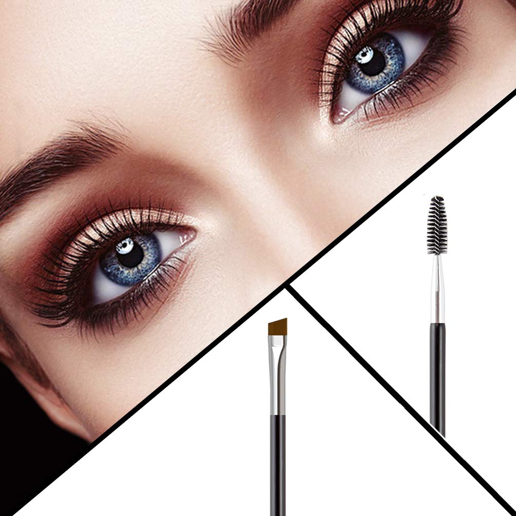 2 Pack Angled Eyebrow Brush, KINGMAS Professional Double-Ended Eye Brow Brush and Spoolie Brush (Black)
