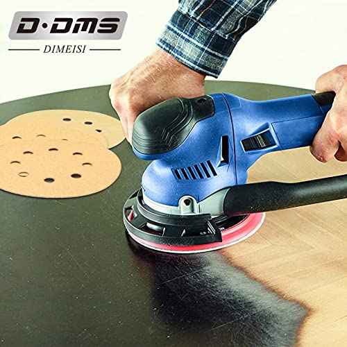 362X - 5 Inch 8 Hole Gold Sanding Discs, 10 Each of 80 120 220 320 400 Grit Sandpaper Discs, 50PCS Hook and Loop Orbital Sander Pads for Woodworking - D DMS DIMEISI