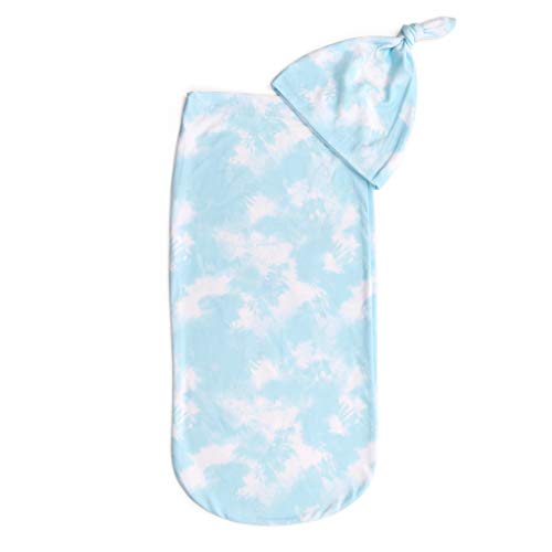Itzy Ritzy Cocoon & Hat Swaddle Set - Swaddle for Newborns Includes Name Announcement Card & Jersey Knit Cocoon & Hat Set, Perfect for Newborn Photography - For 0-3 Mon. (Blue Cloud Tie Dye, Set of 2)