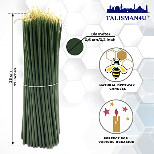 50 Natural Pure Beeswax Taper Candles 11 inch Tall Church Jerusalem Holy Land Decorative Thin Candle Home Decor (Green)